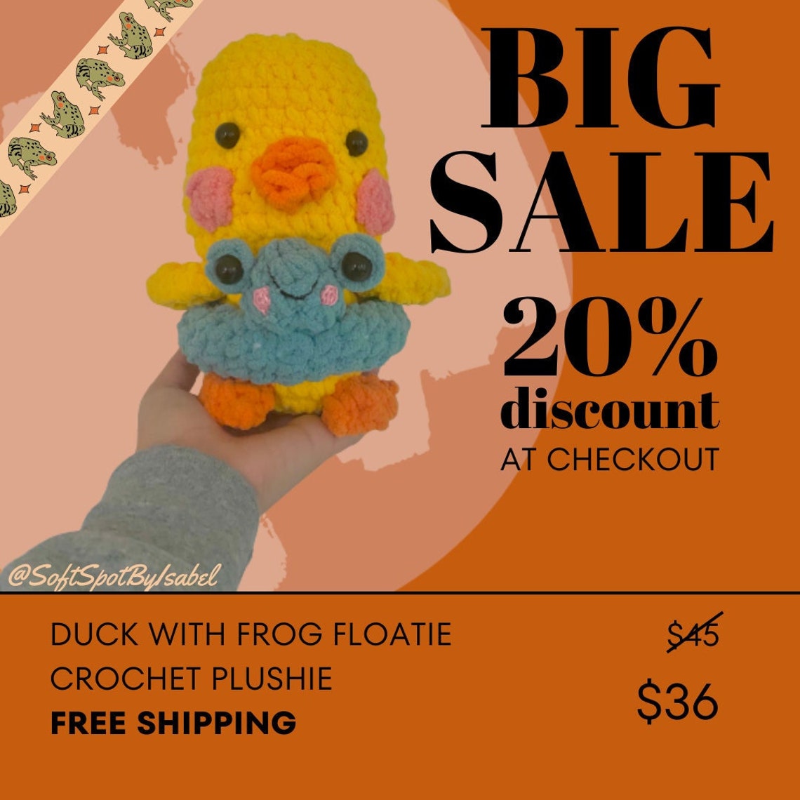 Duck & Frog Floatie Plushie / Amigurumi Animal Stuffy / Crochet Duck - Etsy