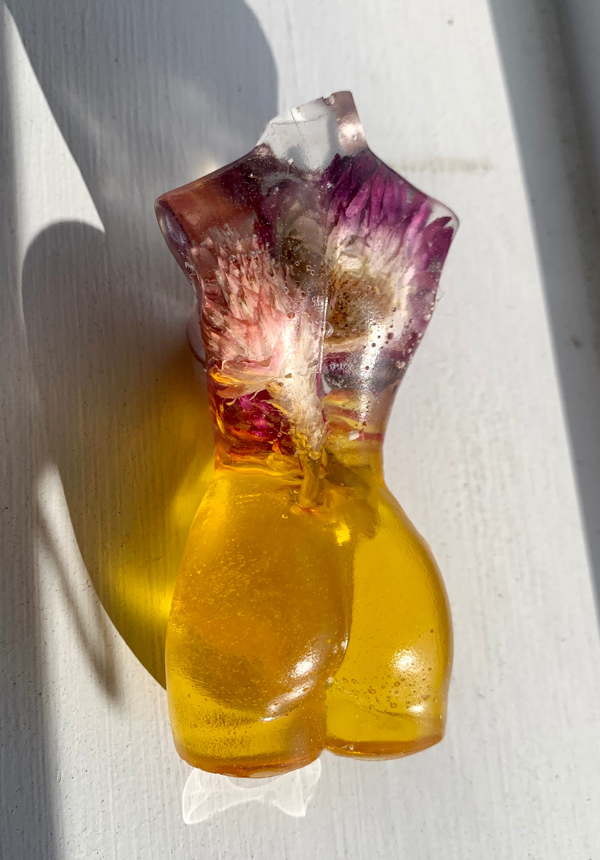 Goddess Resin Woman Body Sculpture Figure With Dried Flowers Yellow ...