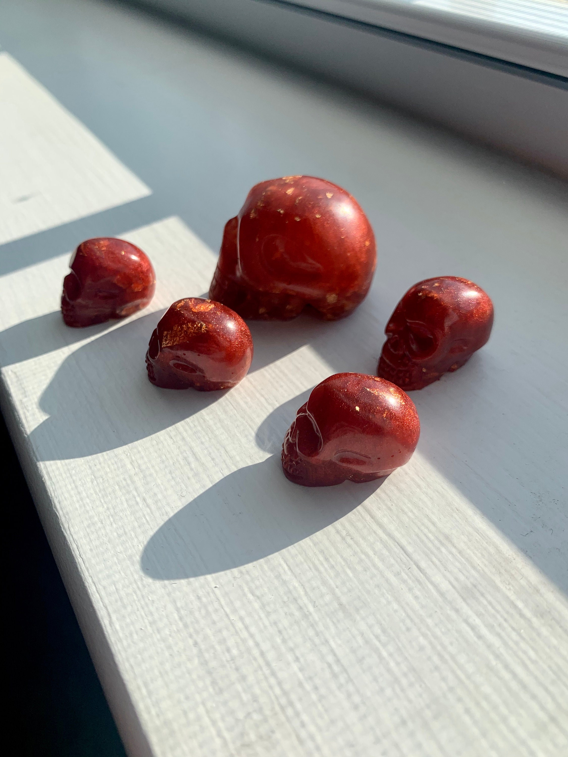 Set of 5 Wine Red Rust Skull Head Resin Figures Decor With - Etsy UK