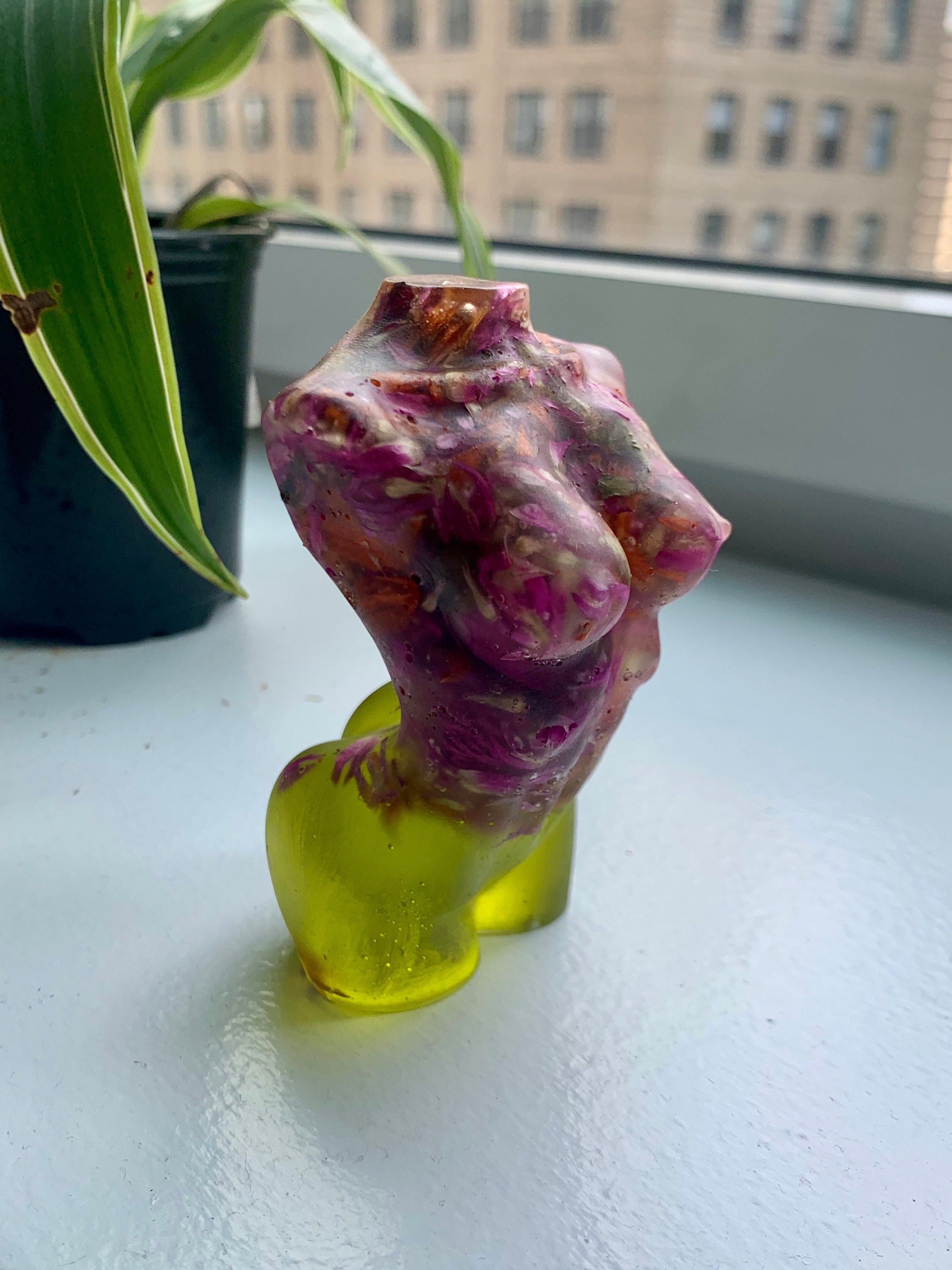 Buy Goddess Resin Woman Body Sculpture Figure Purple Pink Flowers ...