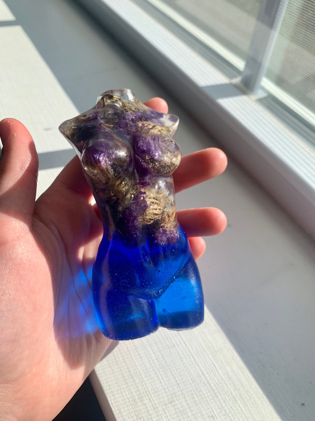 Goddess Resin Woman Body Sculpture Figure With Blue Flowers - Etsy