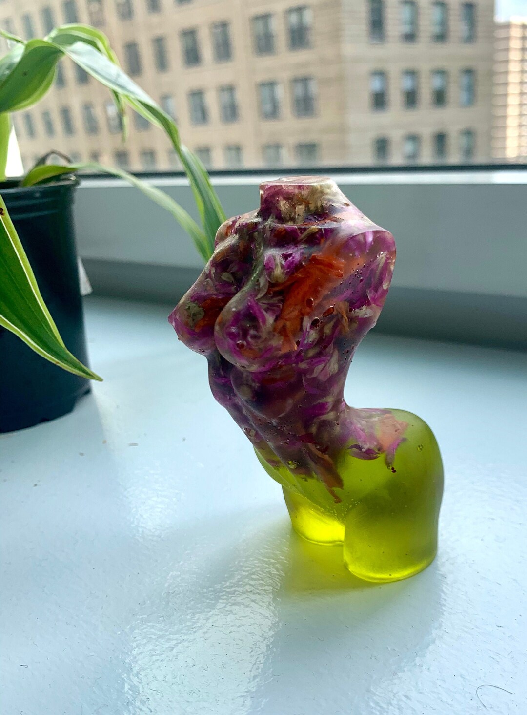 Buy Goddess Resin Woman Body Sculpture Figure Purple Pink Flowers ...