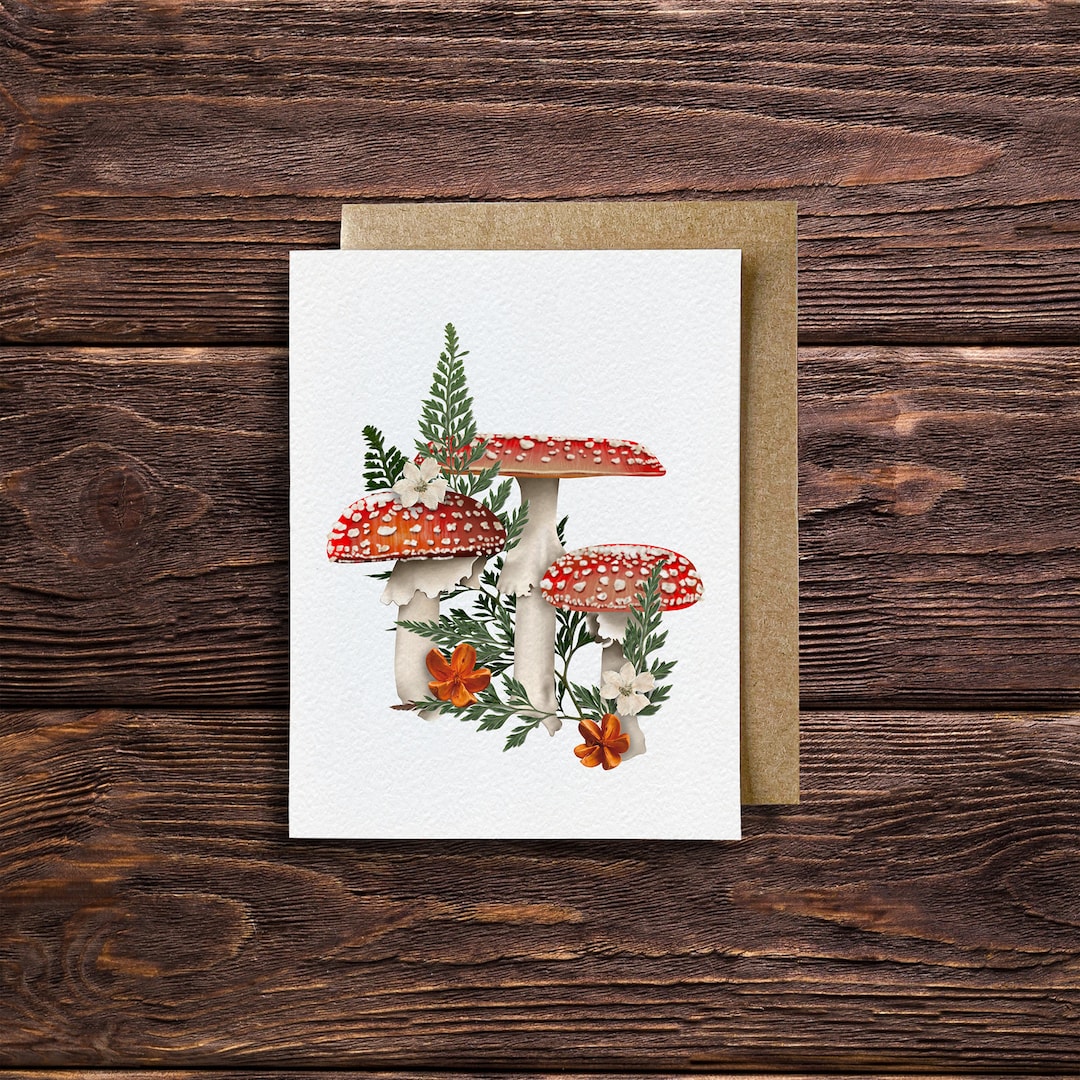 Mushroom Card With Envelope Botanical Mushroom Blank Card Cottagecore ...