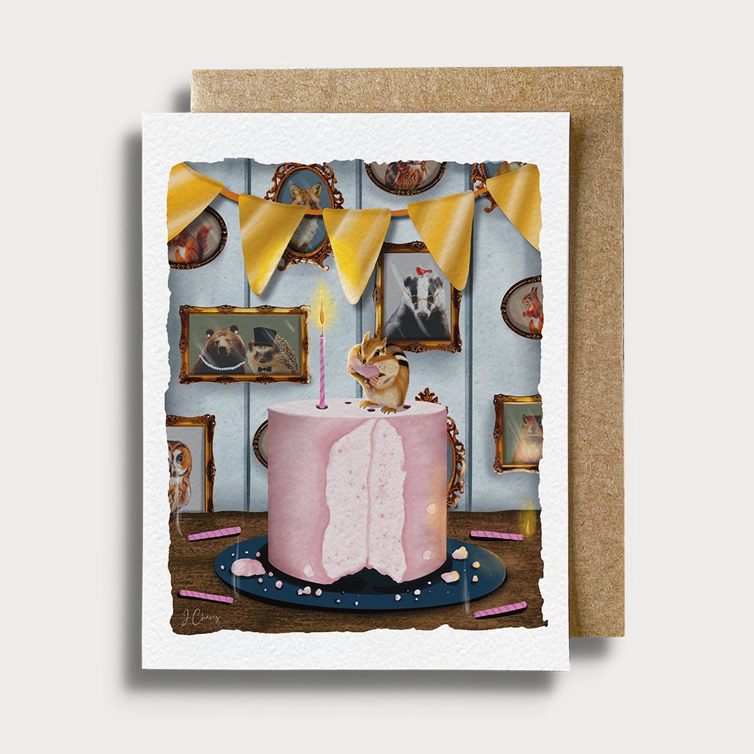 Chipmunk Birthday Cake Card With Envelope Chipmunk Card for Birthday ...