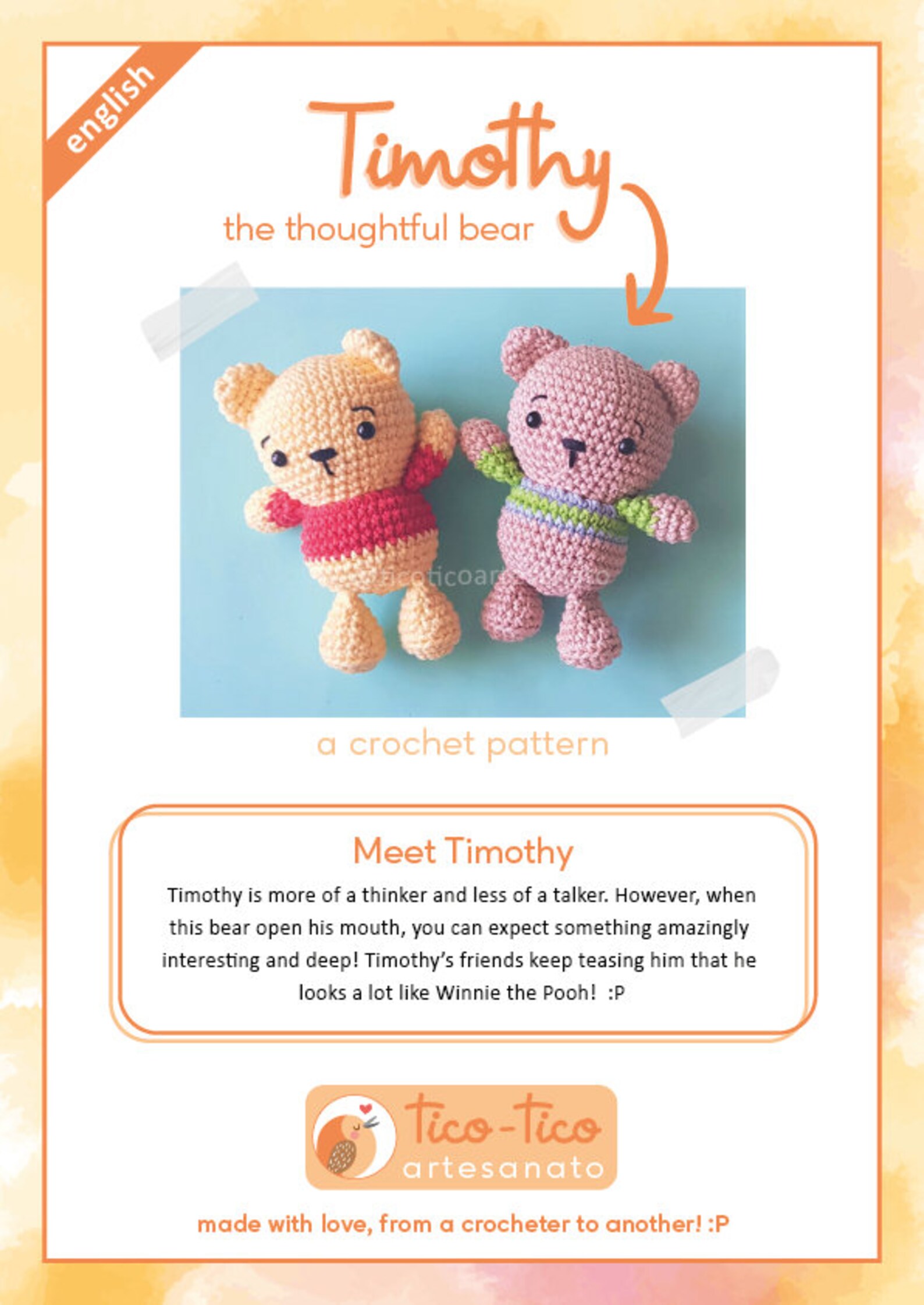 Timothy, the Thoughtful Bear Crochet Pattern - Etsy