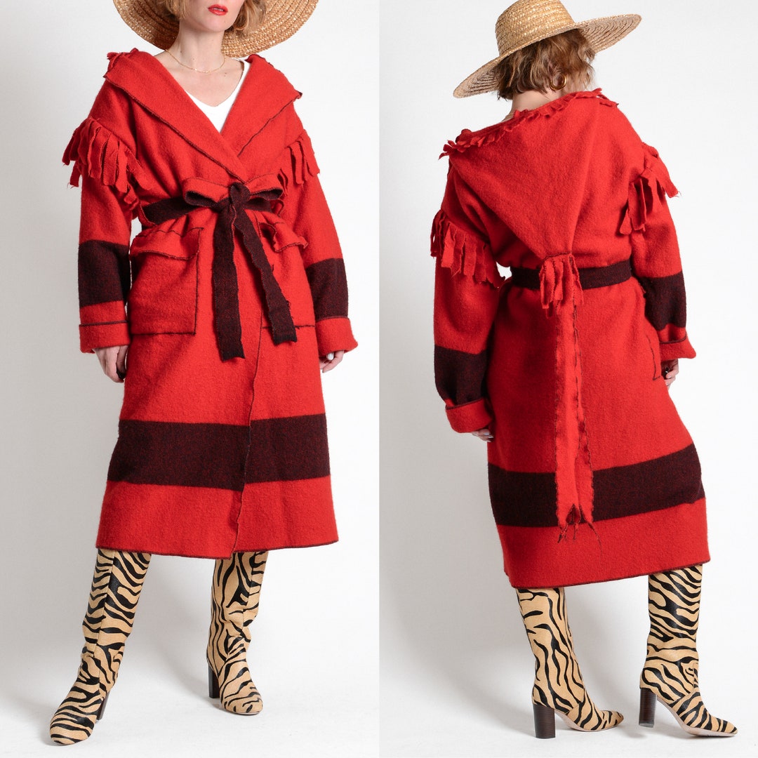 Vintage Rare 70s Cherry Felt Wool Capote Fringe Blanket Wrap - Etsy