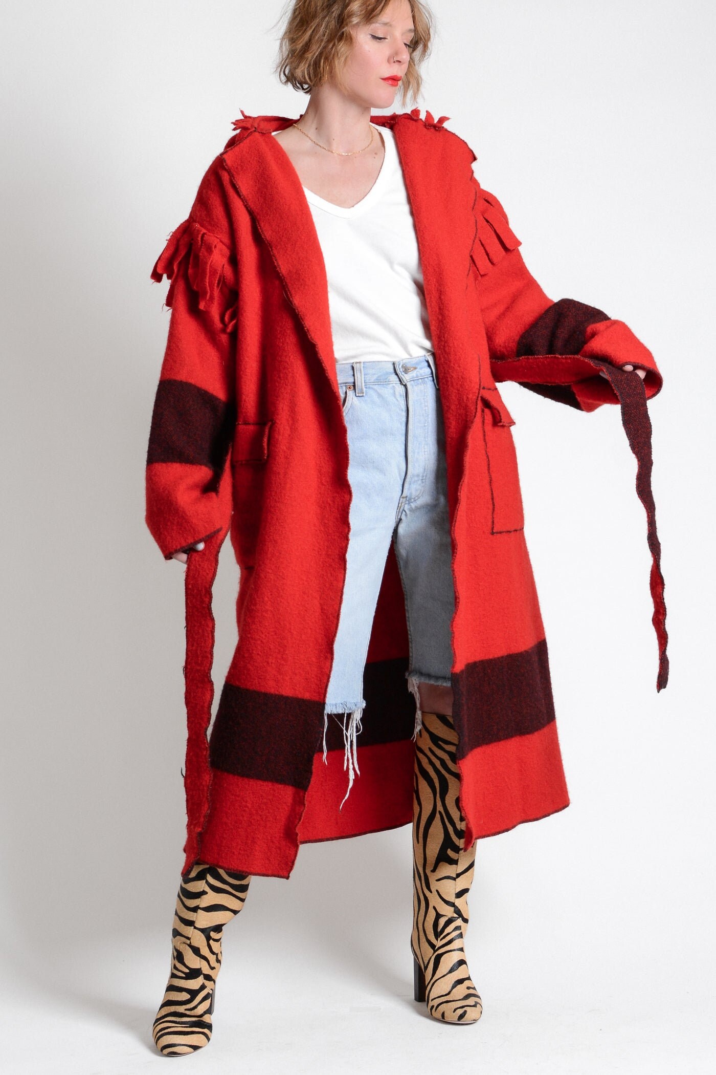 Vintage Rare 70s Cherry Felt Wool Capote Fringe Blanket Wrap - Etsy