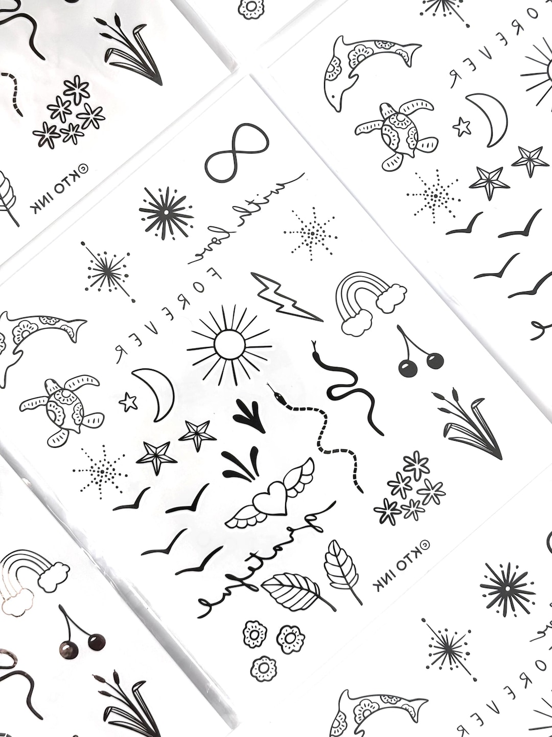 Minimalist Temporary Tattoo Sheet: Micro Fine Line Designs, Mini Stars ...