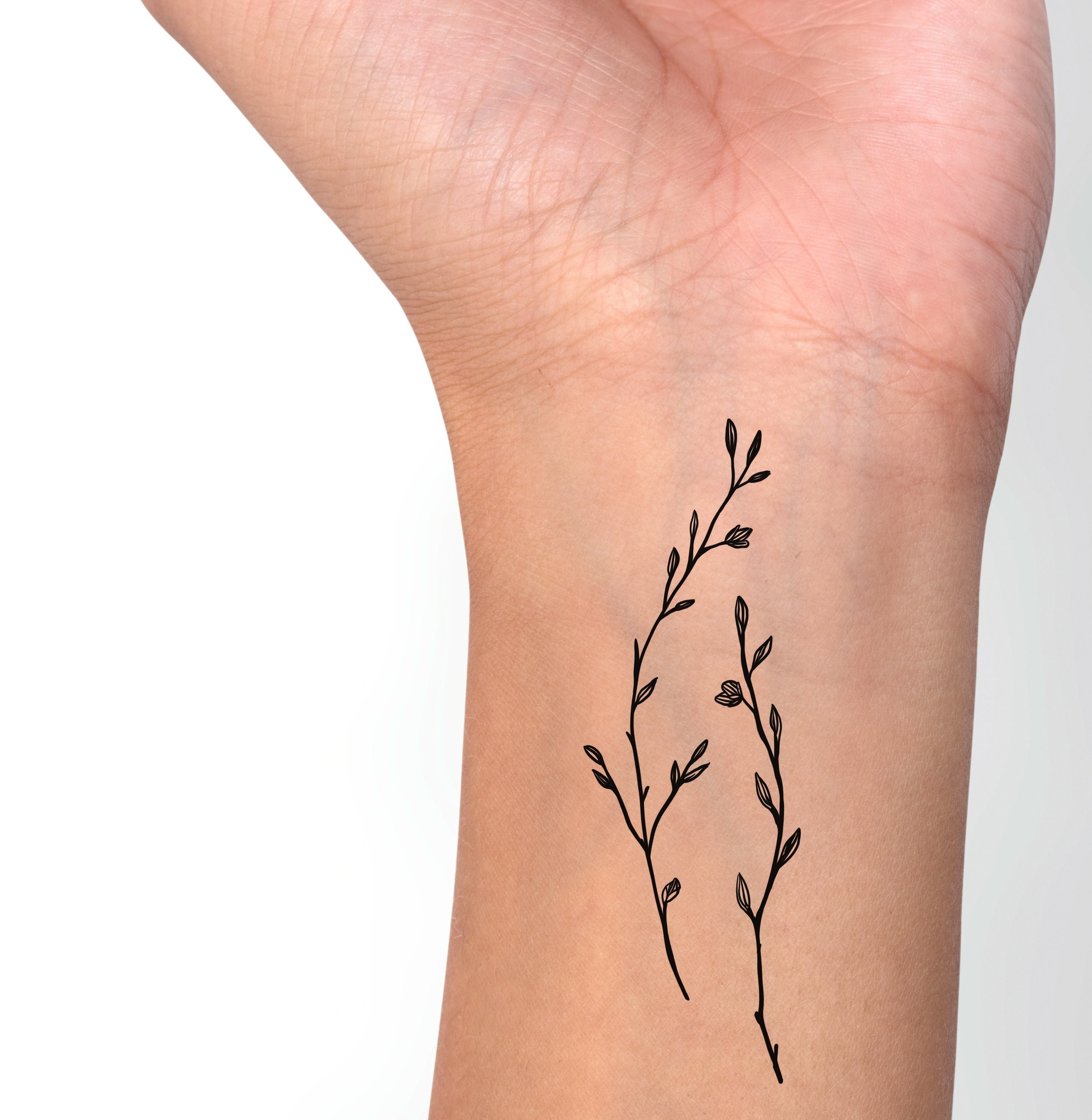 Elegant Budding Vines Temporary Tattoo Simple Line Drawing Etsy