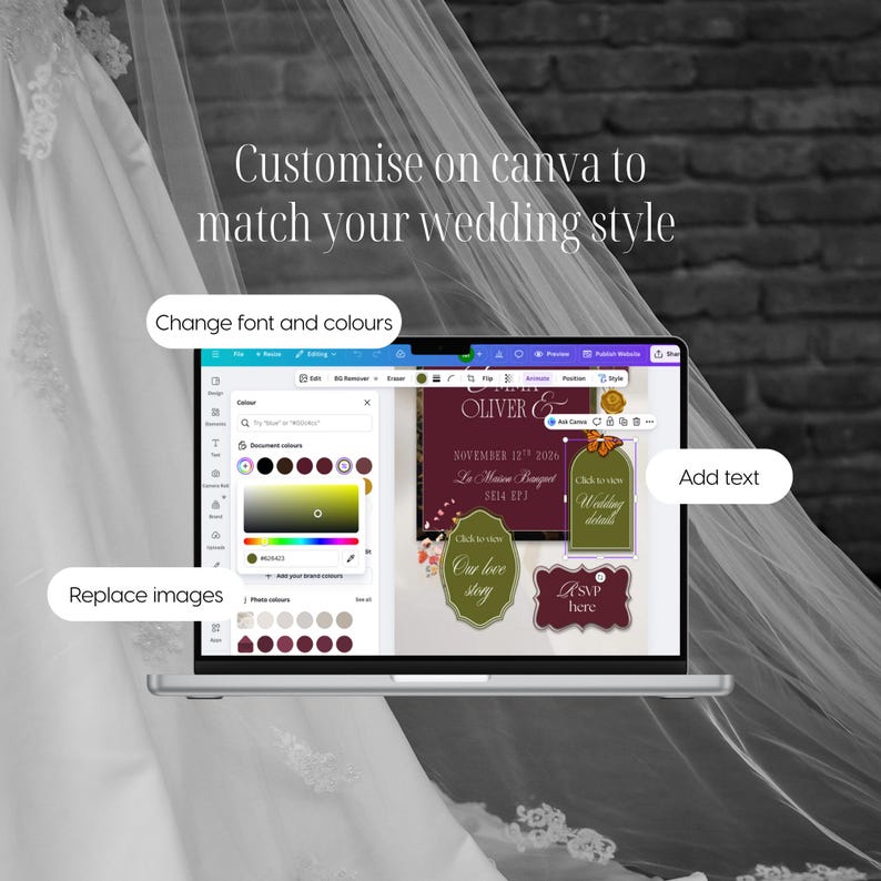 Floral Wedding Website Canva Template | Elegant Digital Invitation With ...