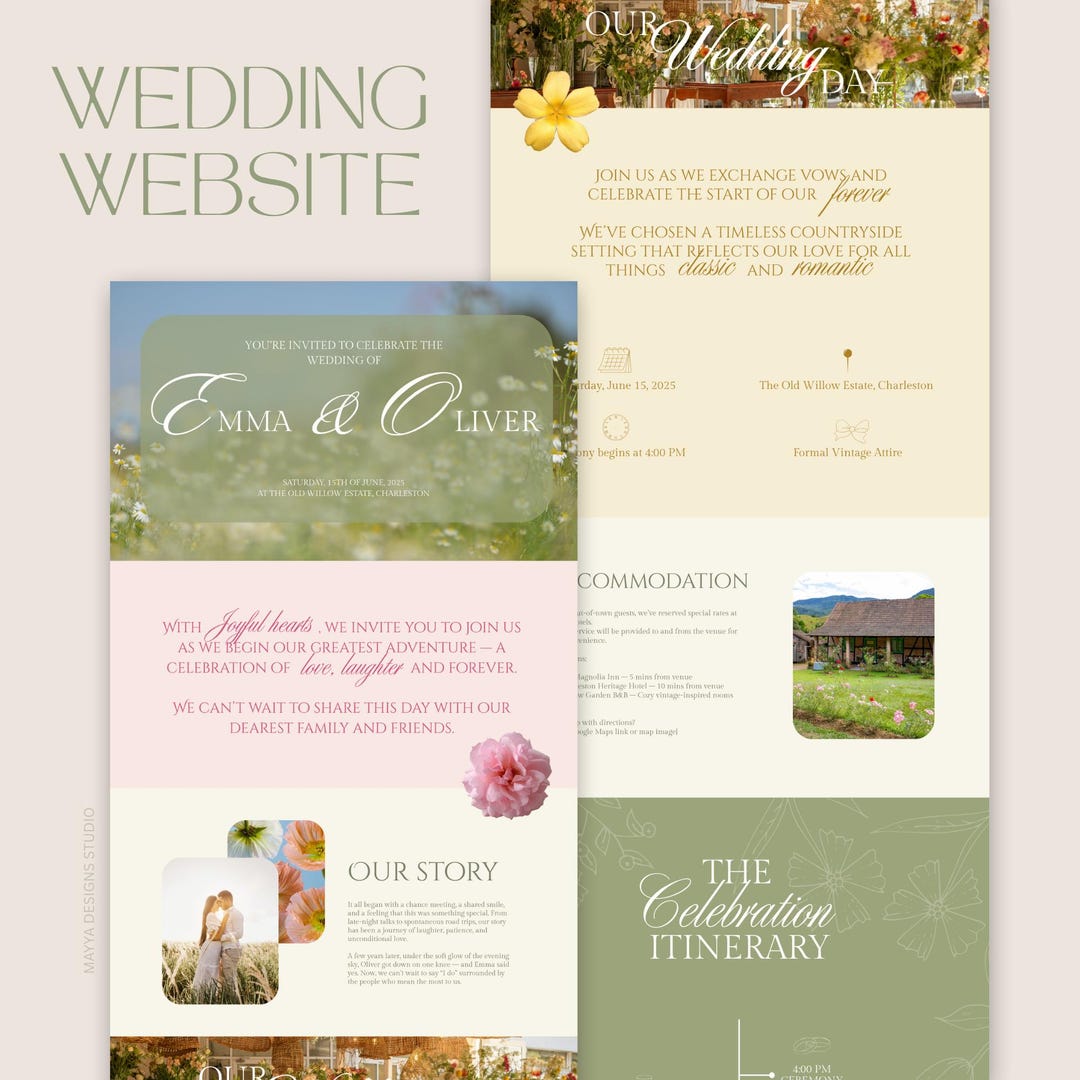 Floral Wedding Invitation Website on Canva | Soft Colourful Feminine ...