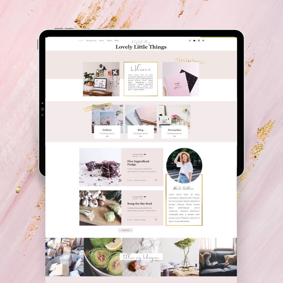 Wix Website Template Blog Template Pink & Gold Website Design - Etsy
