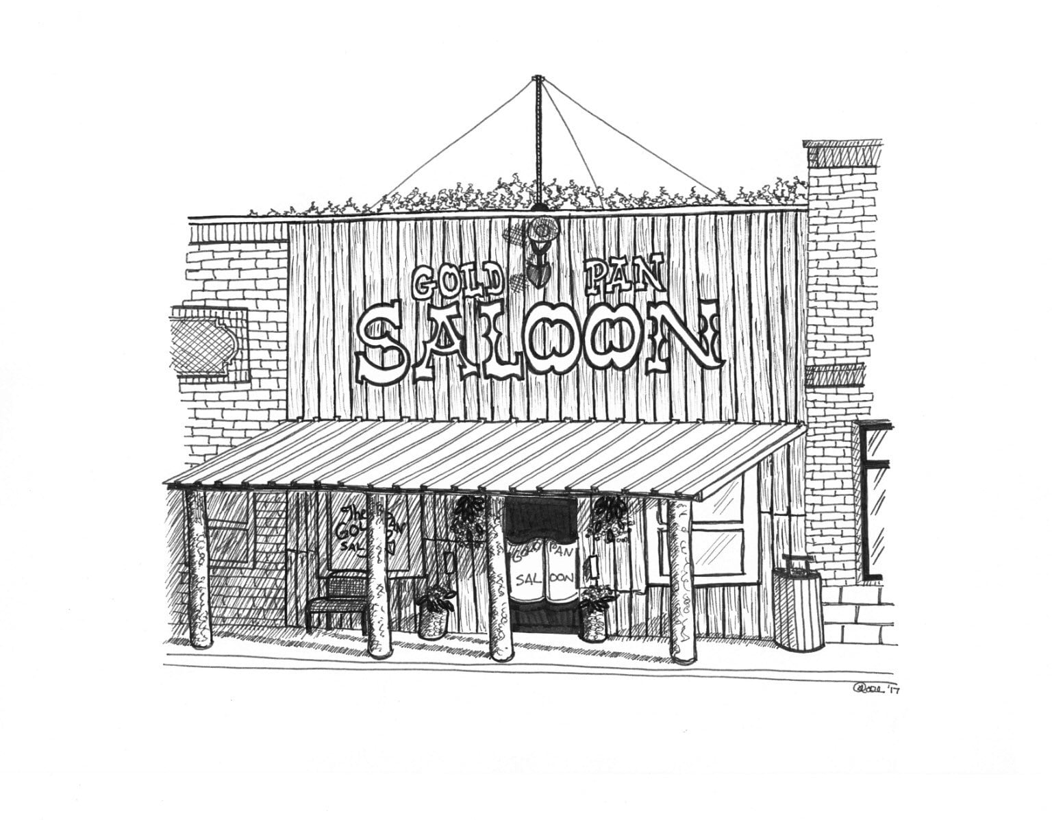 Gold Pan Saloon - Pen & Ink - Artist Print - Old West Art - Saloon Art ...
