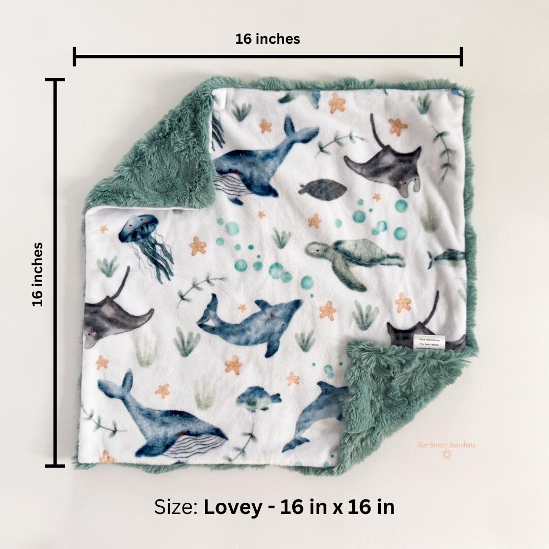 Ocean Animals Baby Lovey Ready to Ship 16 by 16 in Minky Lovey Baby ...
