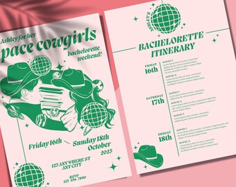 One Last Rodeo Bachelorette Invitation and Itinerary | Disco Cowboy ...