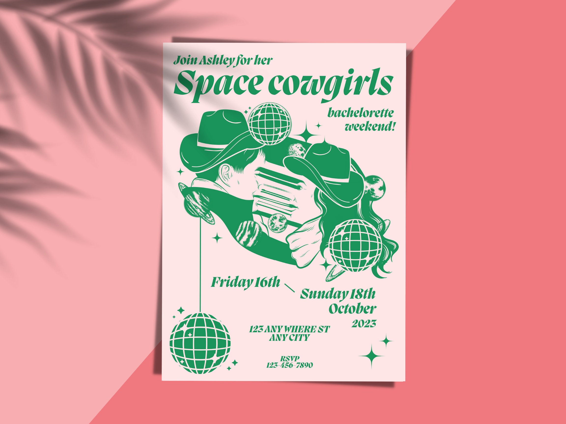Retro Space Cowgirl Bachelorette Invitation and Itinerary Disco Cowboy ...