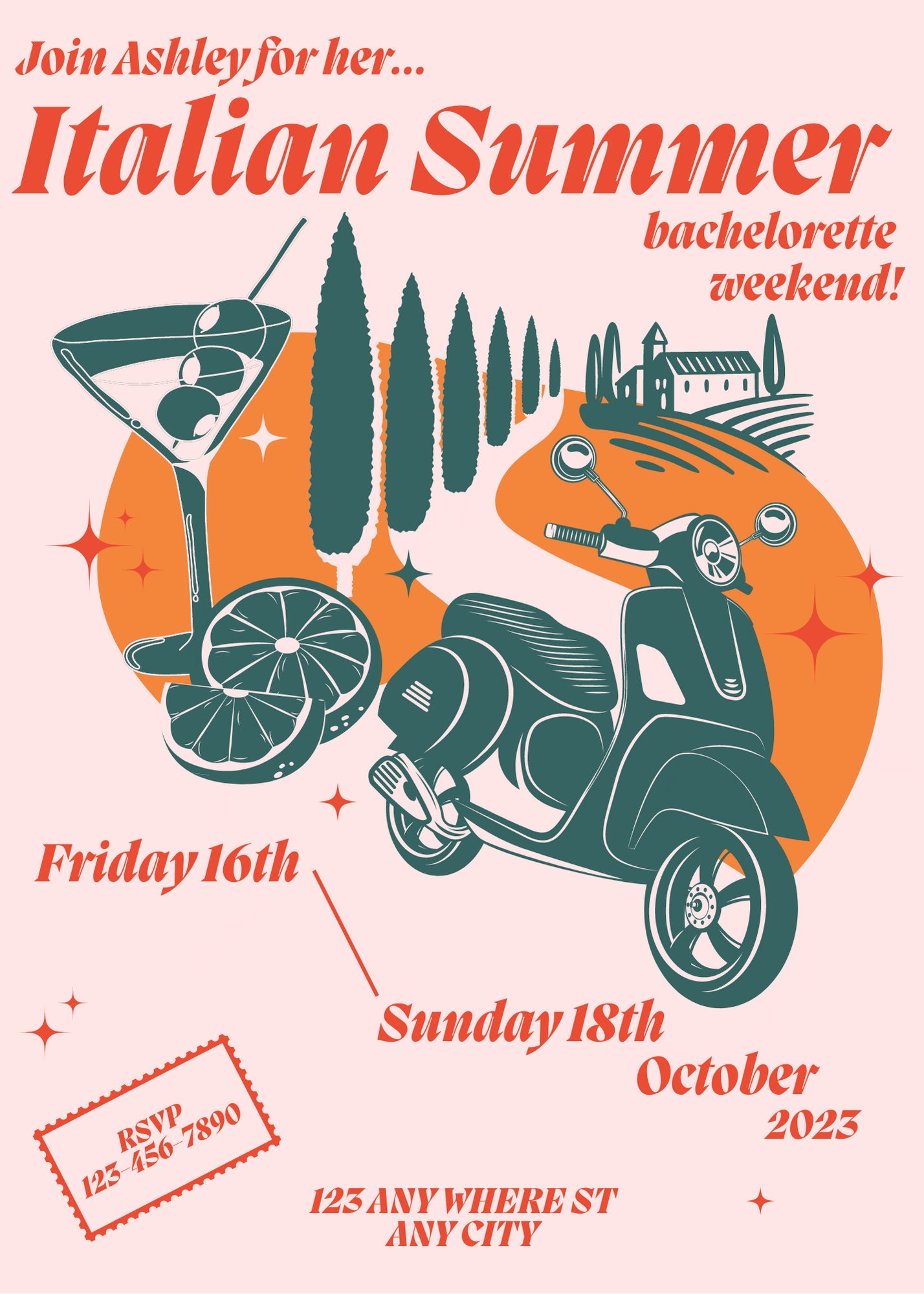 Italian Summer Bachelorette Invitation and Itinerary | Italy | Canva ...