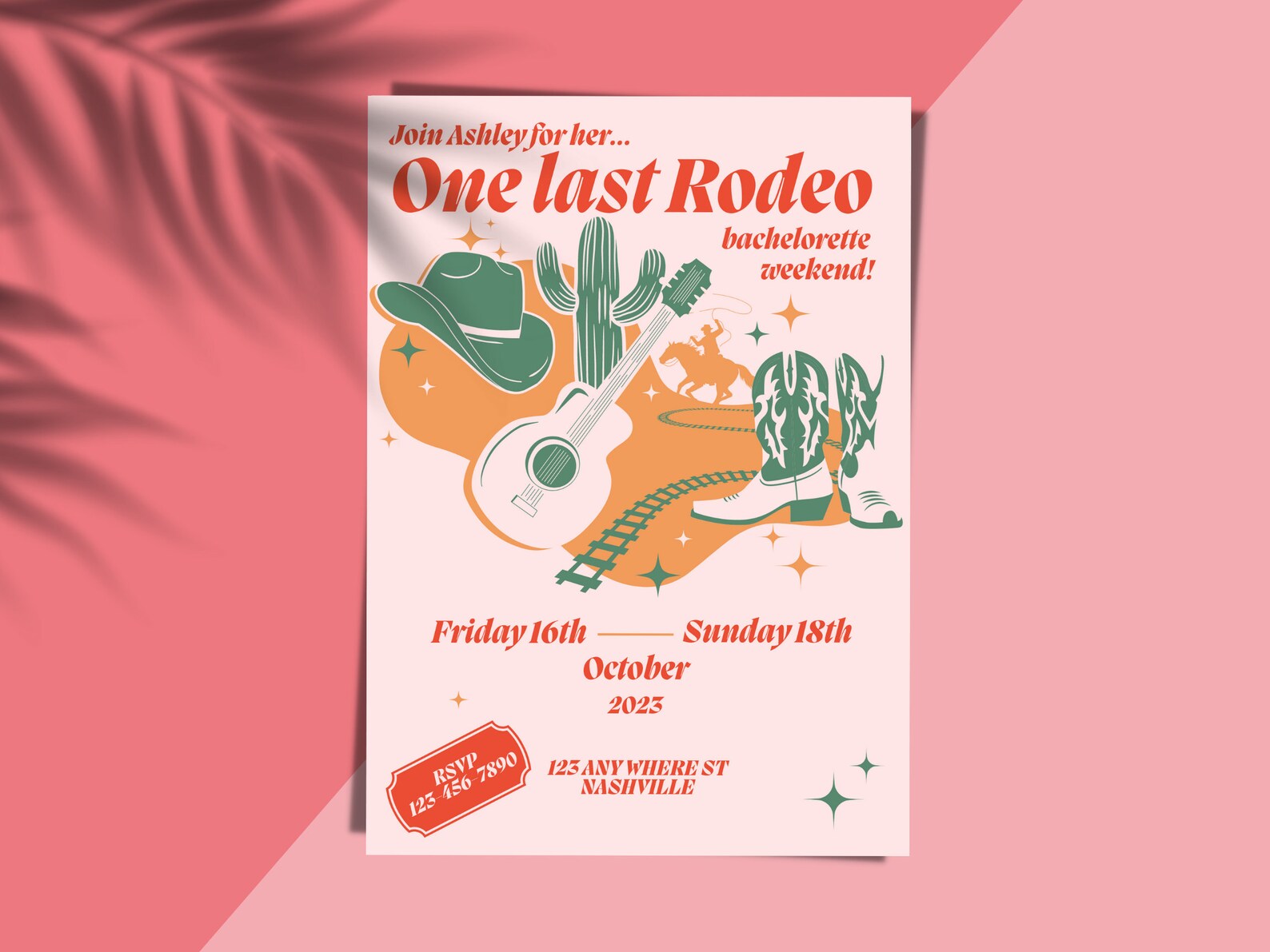 One Last Rodeo Bachelorette Invitation and Itinerary | Disco Cowboy ...