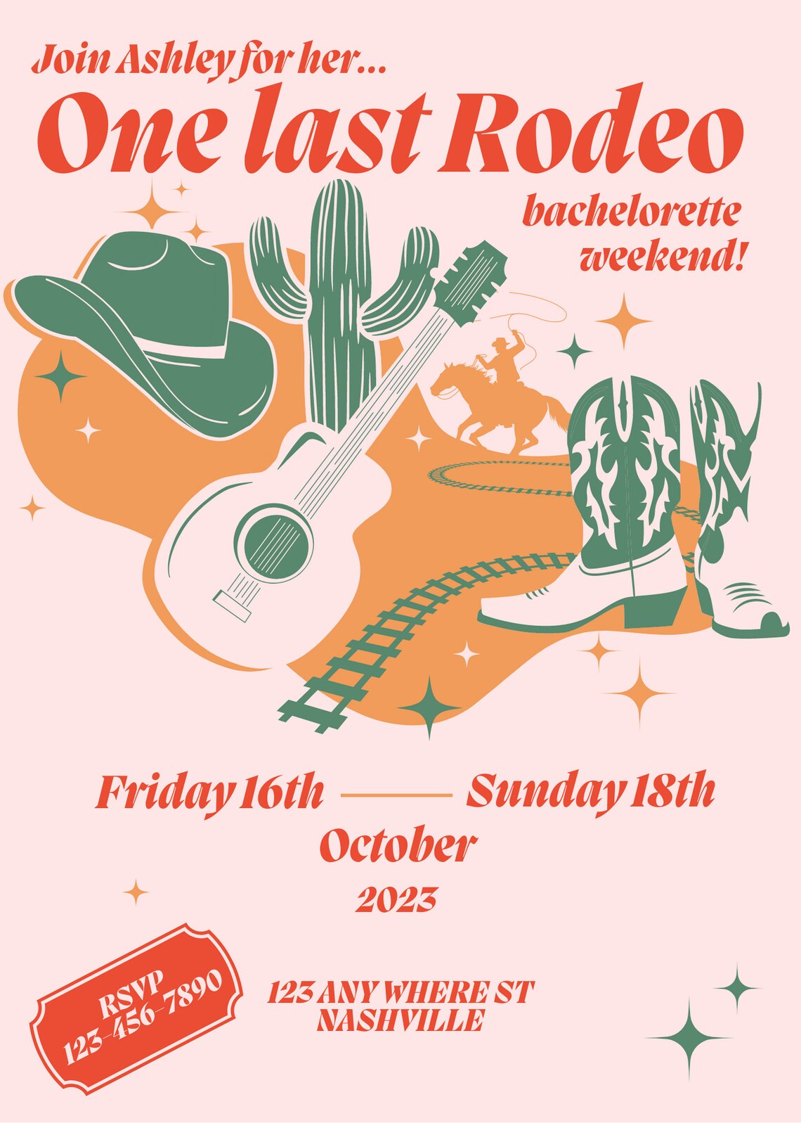 One Last Rodeo Bachelorette Invitation and Itinerary | Disco Cowboy ...