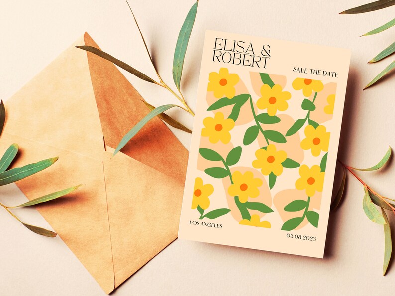 Modern Flower Market Wedding Invitation | Template | Editable | Floral ...
