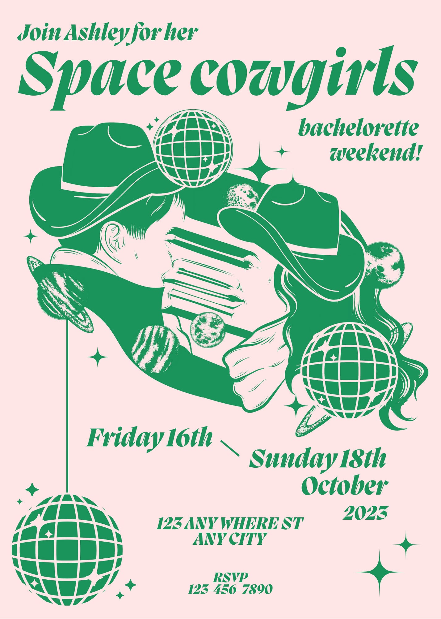Retro Space Cowgirl Bachelorette Invitation & Itinerary (canva Template ...