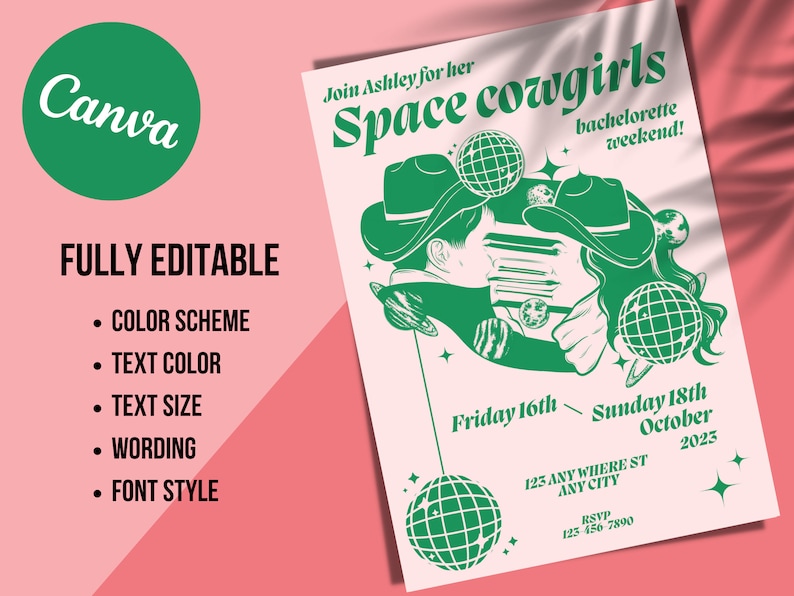 Retro Space Cowgirl Bachelorette Invitation and Itinerary Disco Cowboy ...