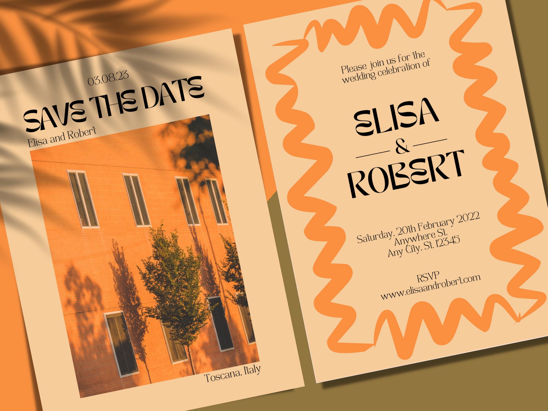 Minimalist Squiggle Wedding Invitation Template Destination Wedding ...