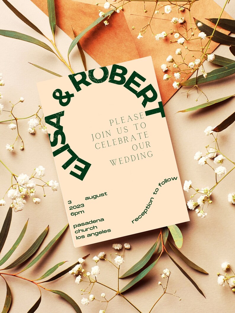 Abstract Contemporary Wedding Invitation | Template | Editable ...