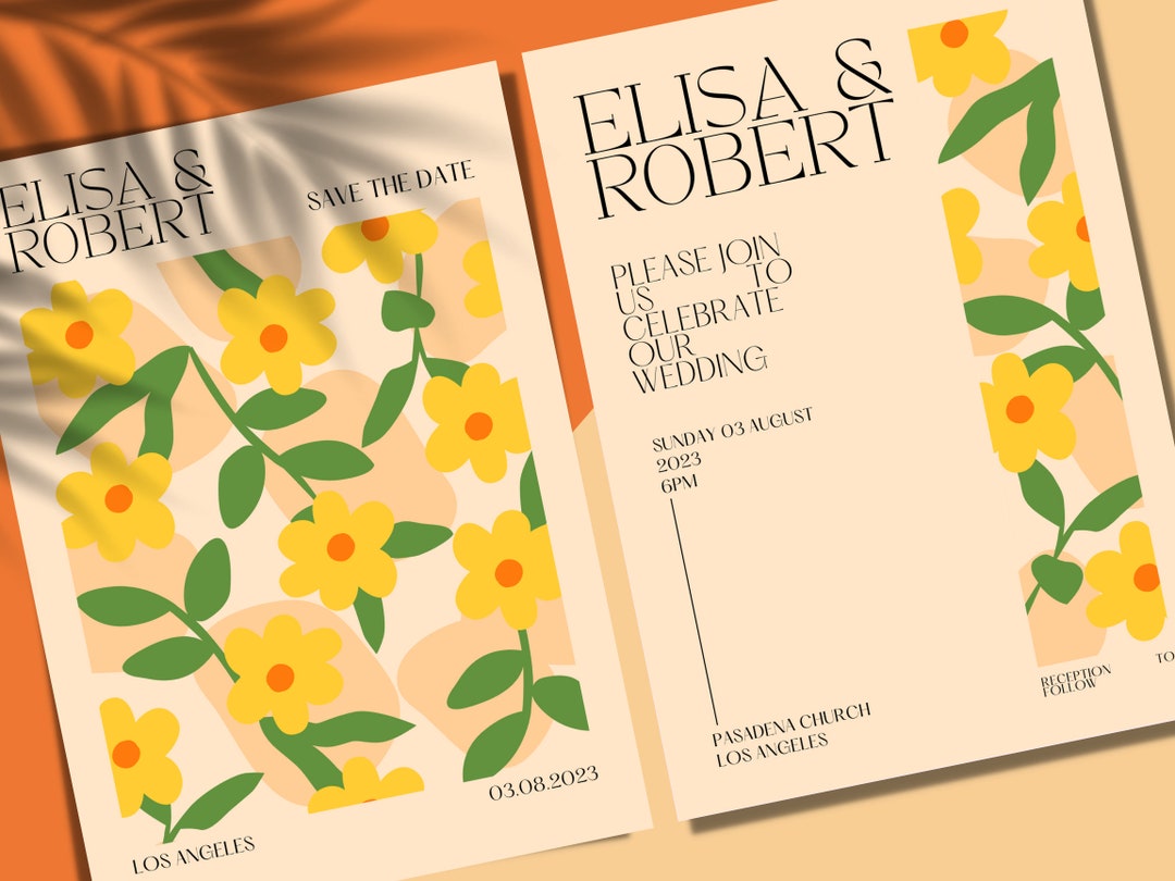 Modern Flower Market Wedding Invitation | Template | Editable | Floral ...