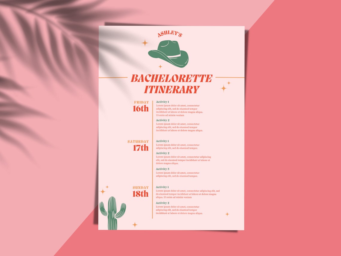 One Last Rodeo Bachelorette Invitation and Itinerary | Disco Cowboy ...