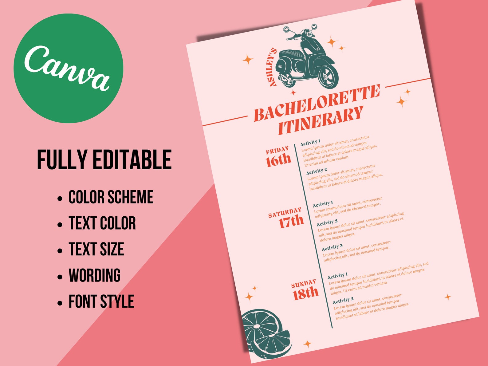 Italian Summer Bachelorette Invitation & Itinerary: Editable Canva ...