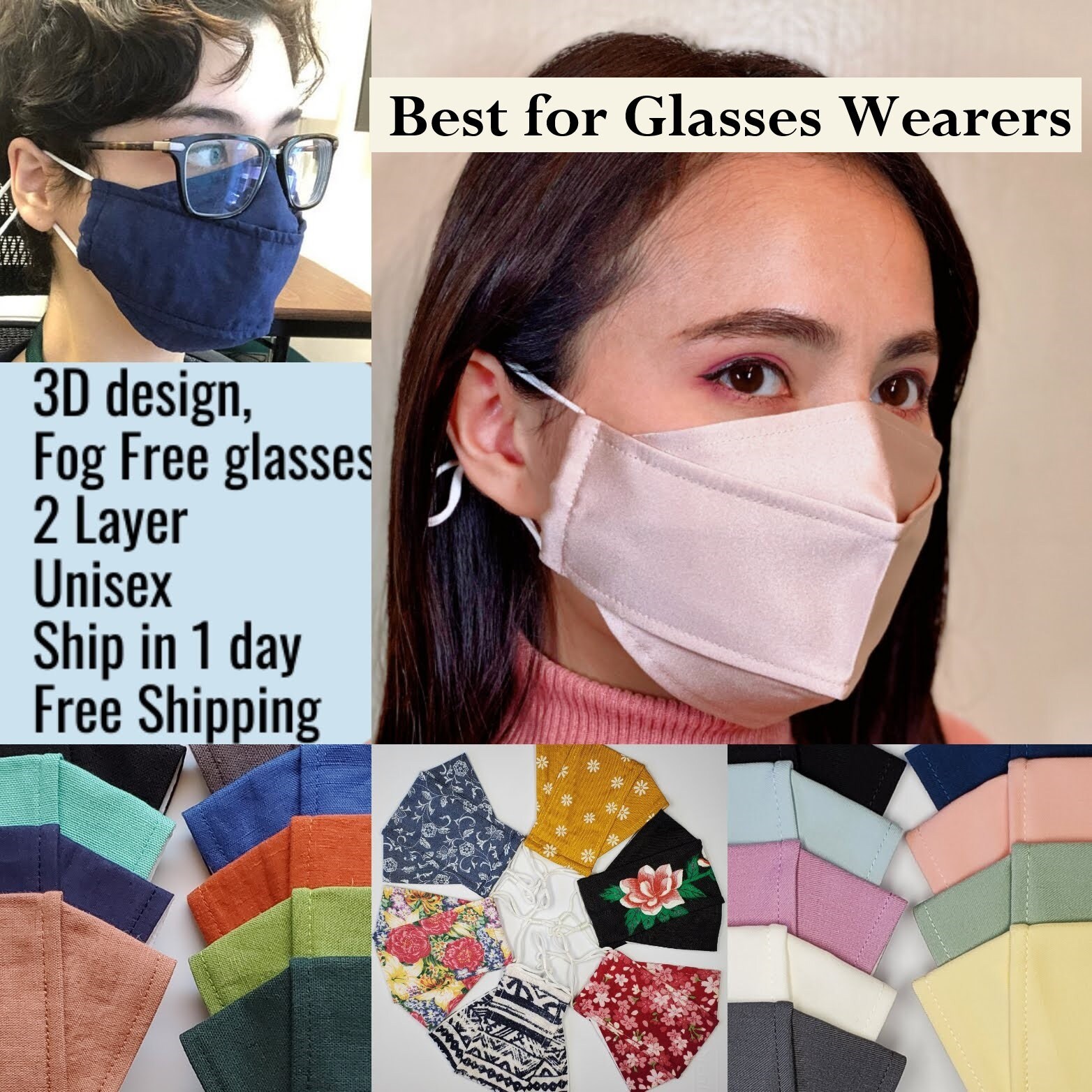 Floral Print Satin Face Masks No Foggy Glasses 3D Masks for - Etsy