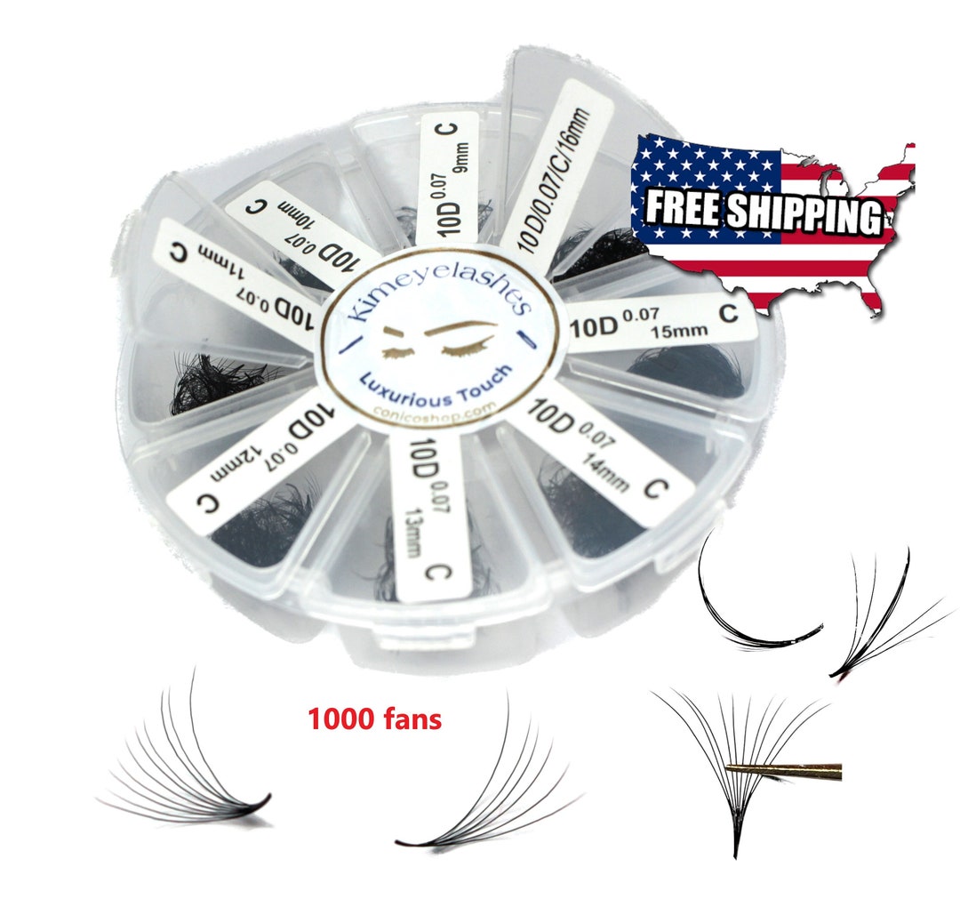 1000 Fans 0.07 0.05 Mixed Lengths Premade Volume C, D Curl Handmade ...