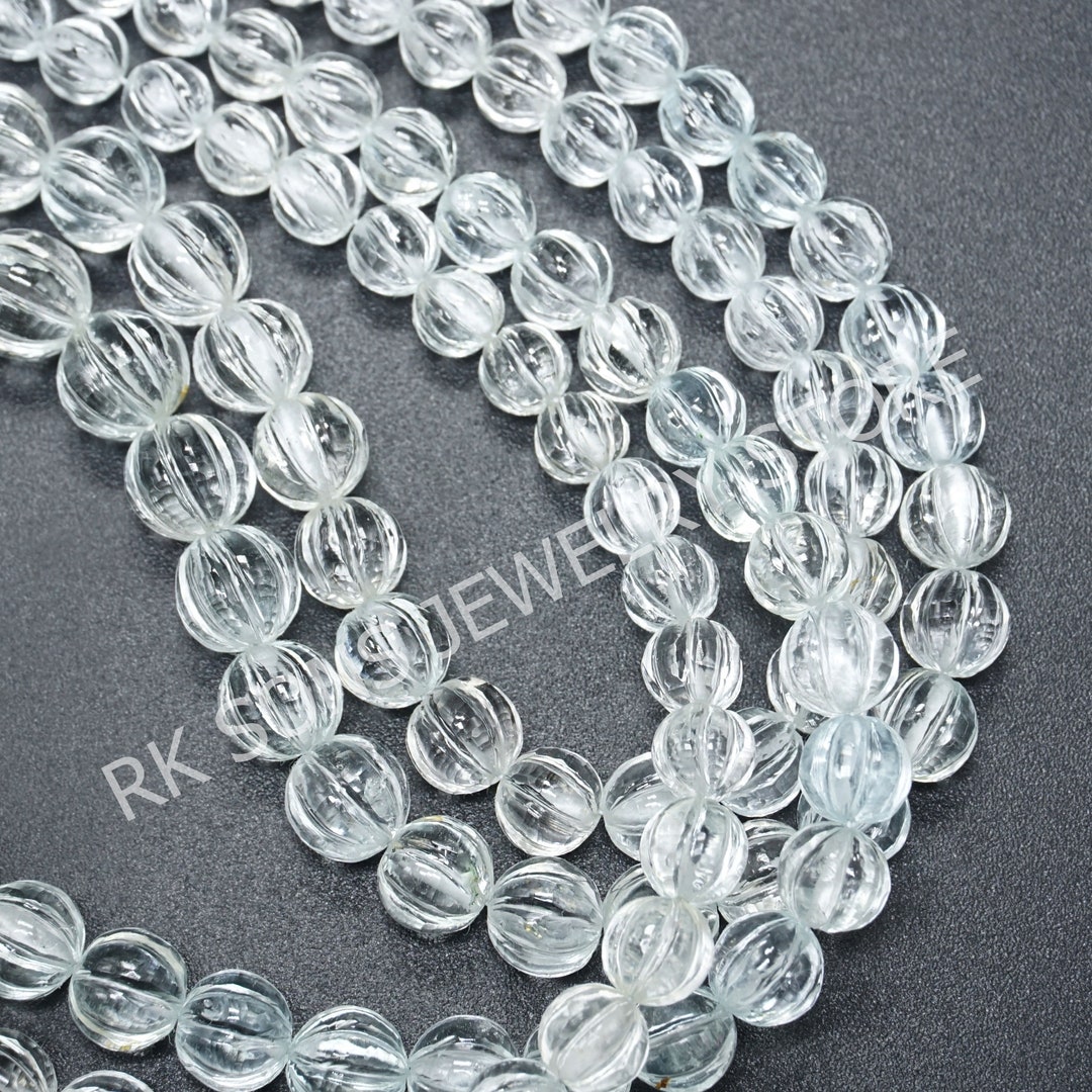 Extremely Rare White Topaz Carved Round Beads, AAA+ Natural Topaz Round ...