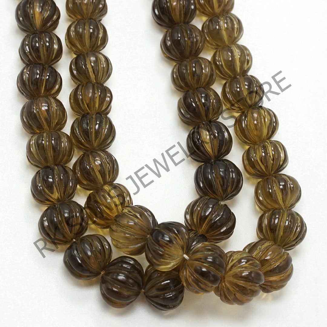 Very Rare AAA++ Natural Beer Quartz Beads, Carved Melon Shape Beads ...