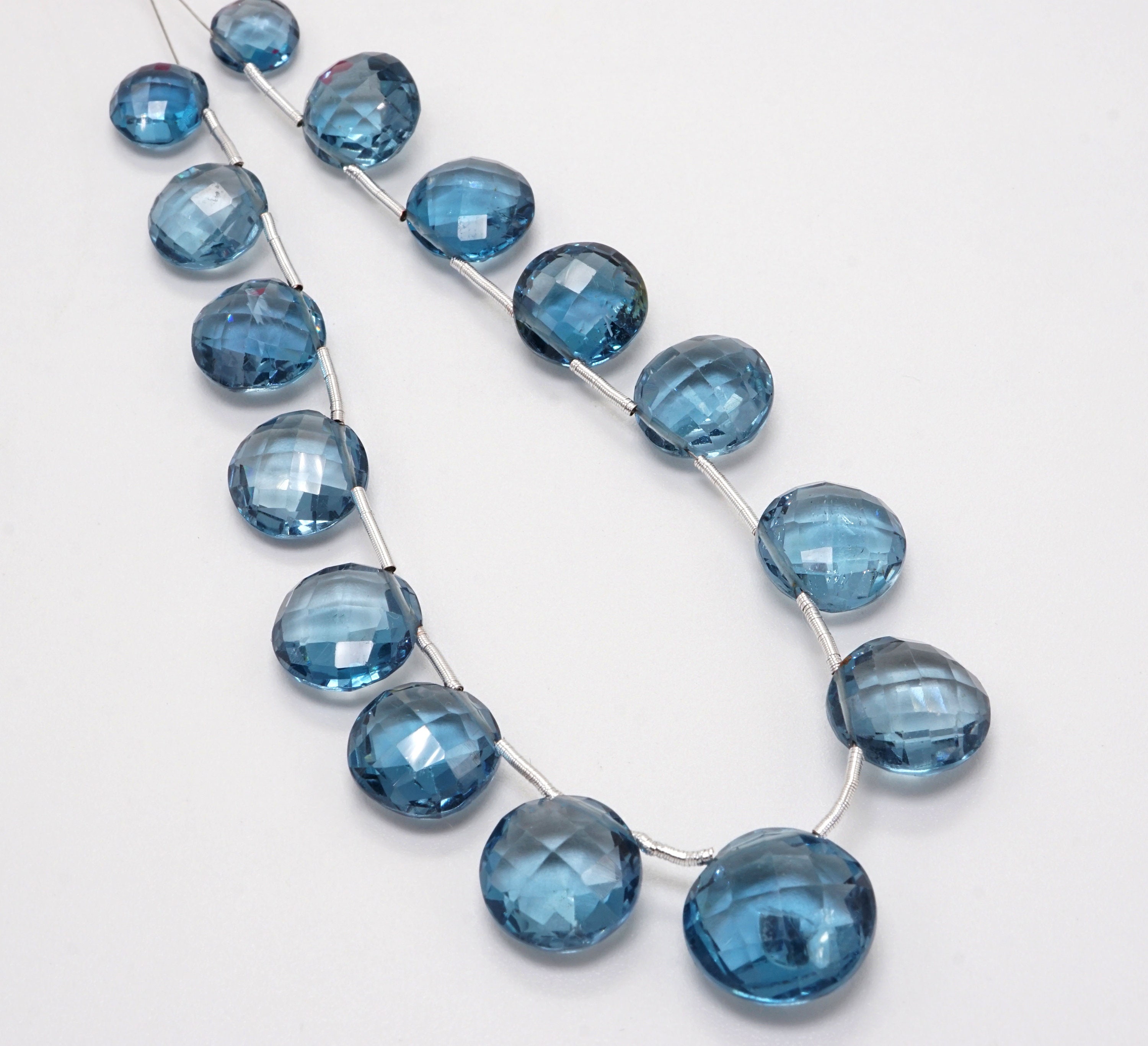 Natural London Blue Topaz Beads, Faceted Coin Shape Beads, Unique Side ...