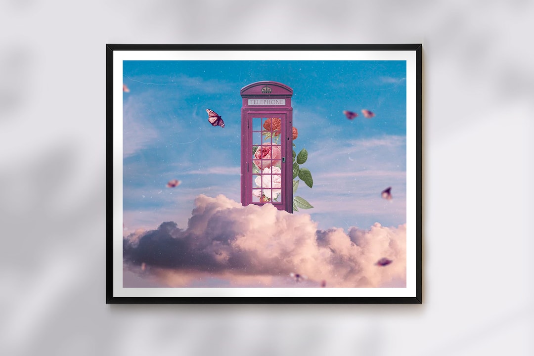 Phonebooth in the Sky Collage Art Print | Dreamy Decor, Surreal Wall ...