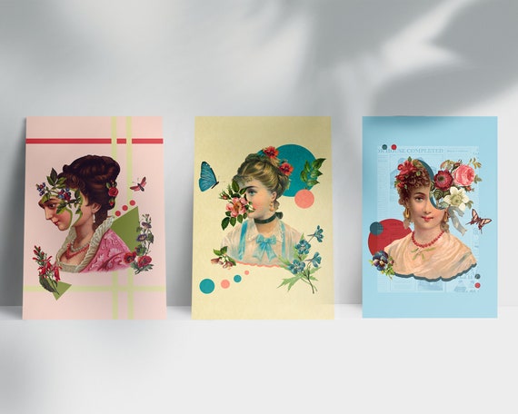 Set of 2 Postcard Designs Digital Collage Art Victorian Lady Collage ...