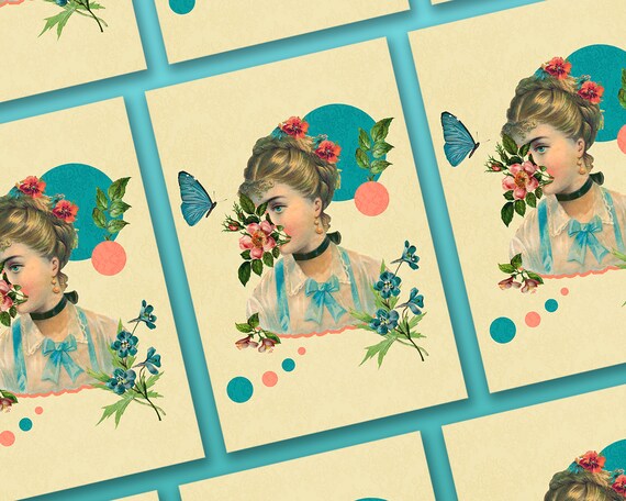 Set of 2 Postcard Designs Digital Collage Art Victorian Lady Collage ...