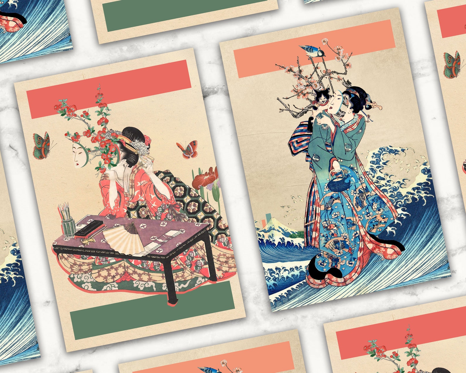 Vintage Japanese Postcards (set of 2) | Mini Art Print, Mokuhanga Ukiyo ...