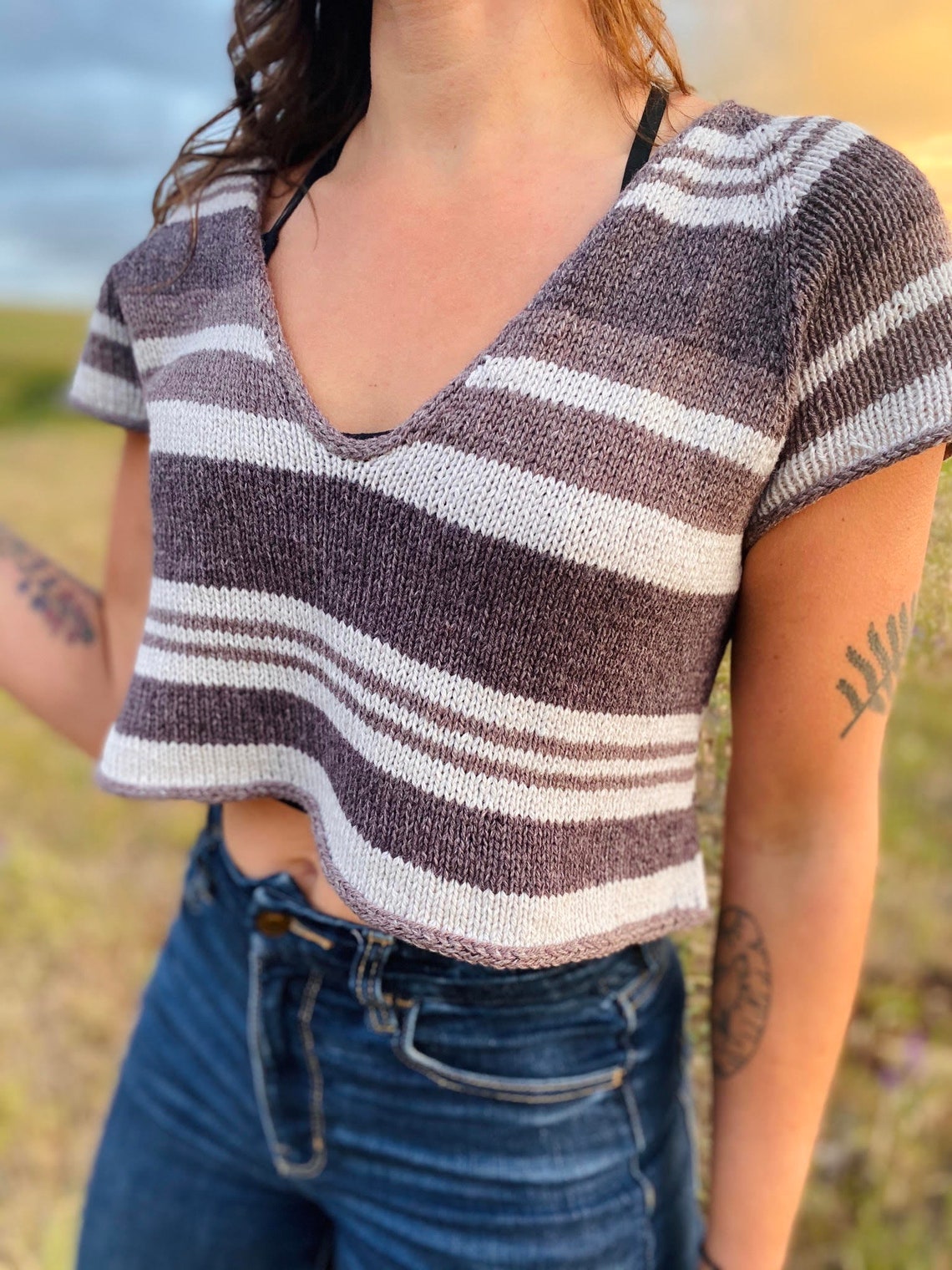 Knitting Pattern Stripey V Tee // Summer Crop Top Knitting - Etsy