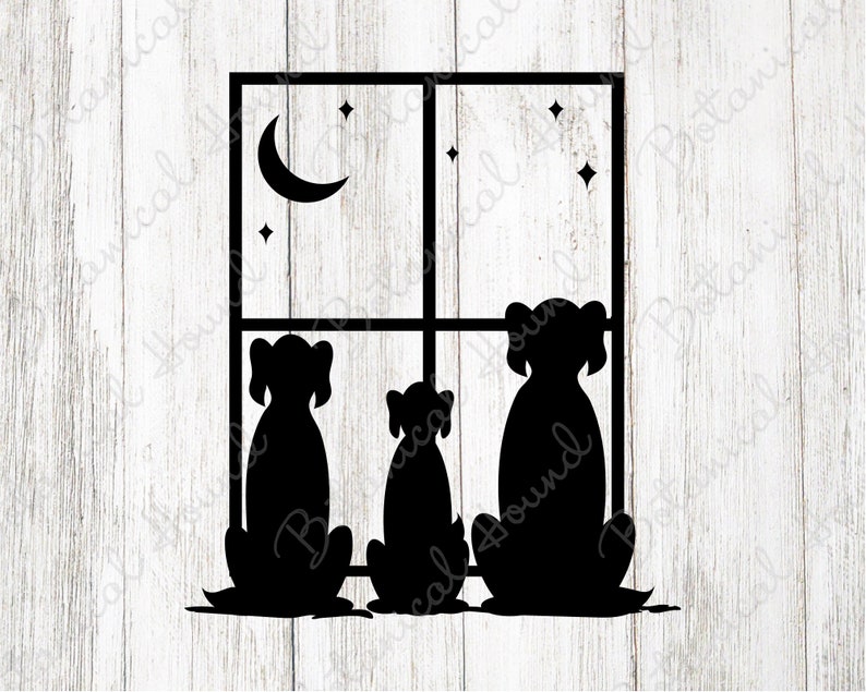 Dogs Stargazing Silhouettes SVG Cut File Three Dogs Moon and Stars SVG ...