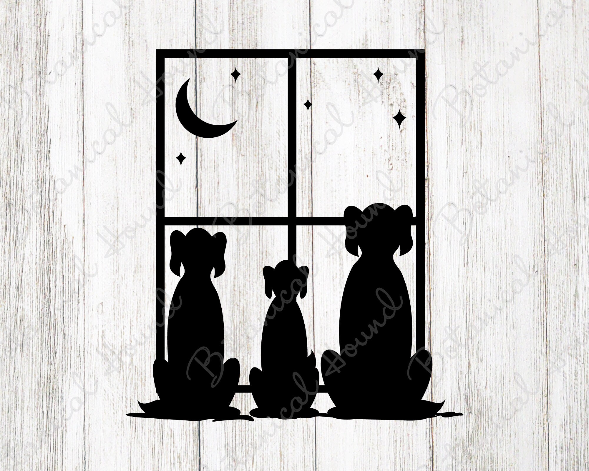 Dogs Stargazing Silhouettes SVG Cut File | Three Dogs Moon and Stars ...