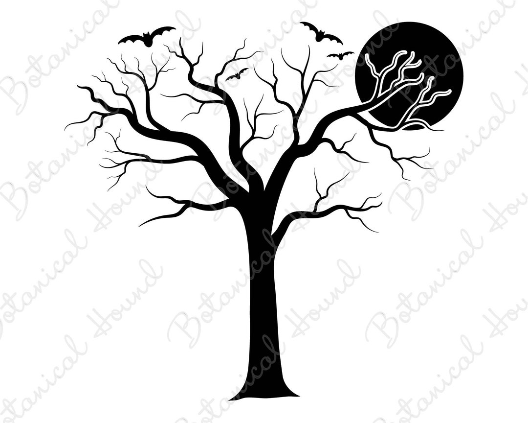 Tree With Bats and Moon SVG | Fall Halloween Spooky Tree Cut File for ...