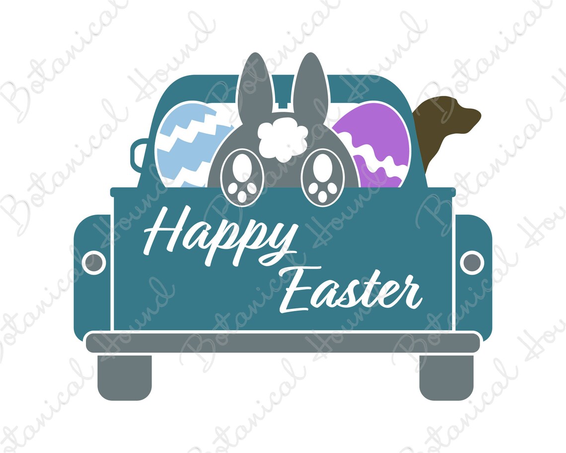 Happy Easter Truck With Bunny Eggs and Dog SVG Cutting File - Etsy