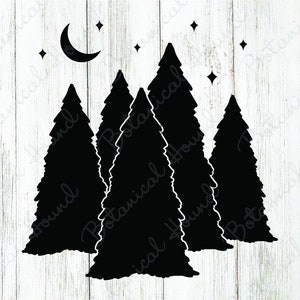 Pine Trees With Moon and Stars SVG Cut File for Cricut and Silhouette ...
