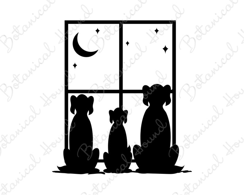Dogs Stargazing Silhouettes SVG Cut File Three Dogs Moon and Stars SVG ...