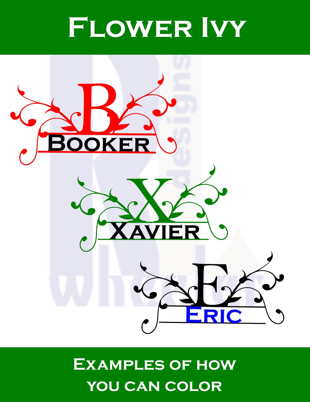 Flower Ivy Monogram Alphabet - Split Monogram SVG/PNG, Bundle Split ...