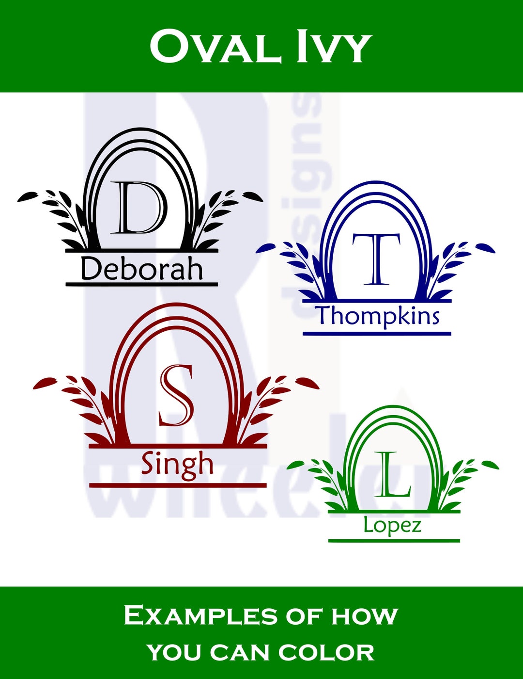 Oval Ivy Split Monogram Alphabet - Split Monogram SVG/PNG, Bundle Split ...