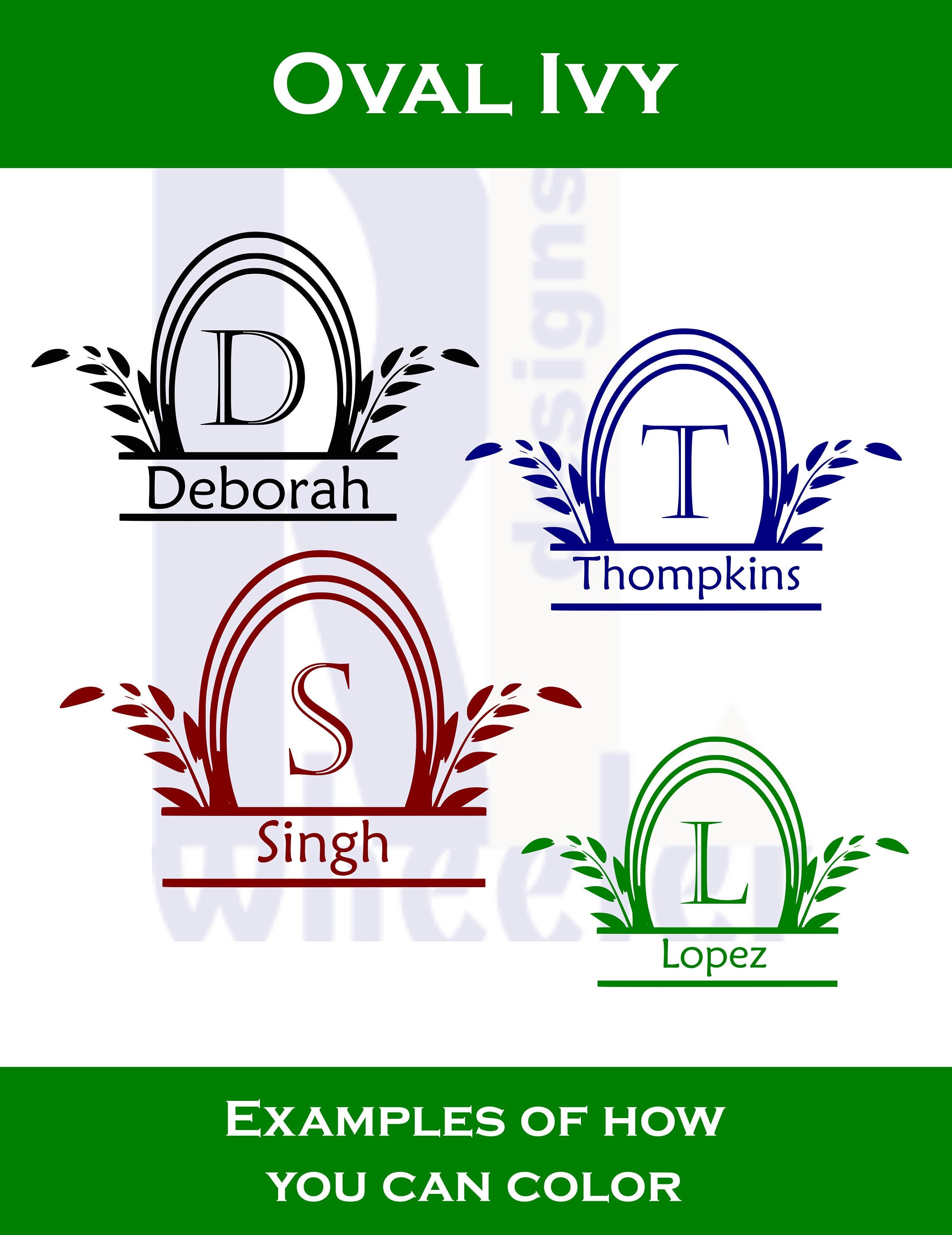 Oval Ivy Split Monogram Alphabet - Split Monogram SVG/PNG, Bundle Split ...